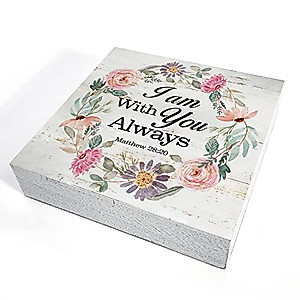 Bible Verse I am with You Always Wood Box Sign Inspirational Rustic Scripture Wooden Box Sign Christian Home Office Desk Shelf Decor (5 X 5 Inch)