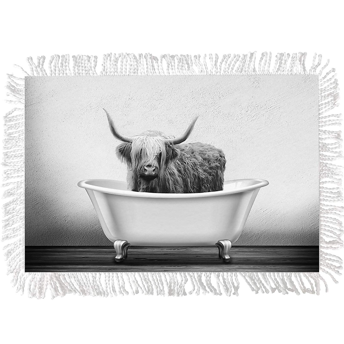 Beauty Decor Indoor Doormat Welcome Mat with Tassel Farmhouse Animal Highland Cow in Bathtub Bubble Funny Cattle Entrance Door Mat Rubber Backing Non Slip Area Rug for Home Office Garden- 18" x 30"