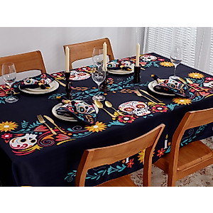 YiHomer Day of The Dead Halloween Tabletop - Dia De Los Muertos Floral Skeleton Mask, Cinco De Mayo Mexican Fiesta Party Home Kitchen Dining Room Decor, Sugar Skull, Tablecloth, 52 x 52 Square