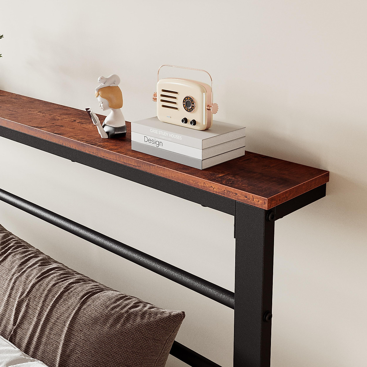 SHA CERLIN Twin Size Bed Frame with Headboard Shelf and Strong Metal Foundation, No Box Spring Needed, Brown