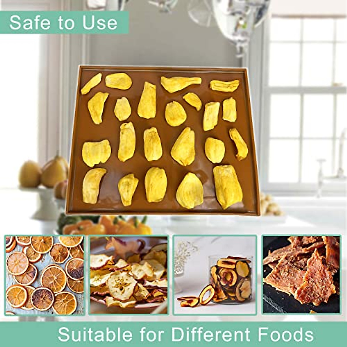 6PCS Silicone Dehydrator Sheets - Nonstick fruit leather trays for dehydrator with Silicone Scraper Compatible with Cosori CP267-FD High Temperature Resistance Reusable for Fruits Meat Vegetables Herbs