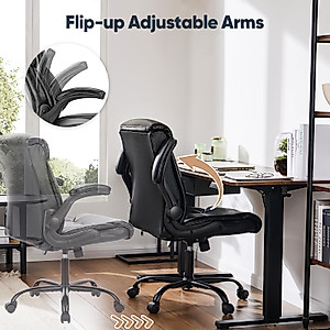 OLIXIS Ergonomic Home Office Desk Chair with Adjustable Flip-up Armrest and PU Leather Low Back Lumbar Support for Adult, Black