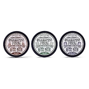 Duke Cannon Supply Co. Shampoo Puck for Men Hat Trick (Barrel Char, Gold Rush, Field Mint) Variety-Pack - Eco Friendly, Plastic Free, Solid Shampoo, Concentrated, Long-Lasting, 4.5 oz (Variety 3 Pack)