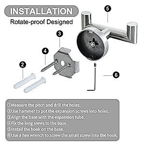 CTOHN Double Towel Hooks for Bathroom Wall Mounted, Brushed Nickel Coat Robe Clothes Towel Holder, Waterproof SUS304 Stainless Steel Double Towel Hook for Bathroom Kitchen - Silver