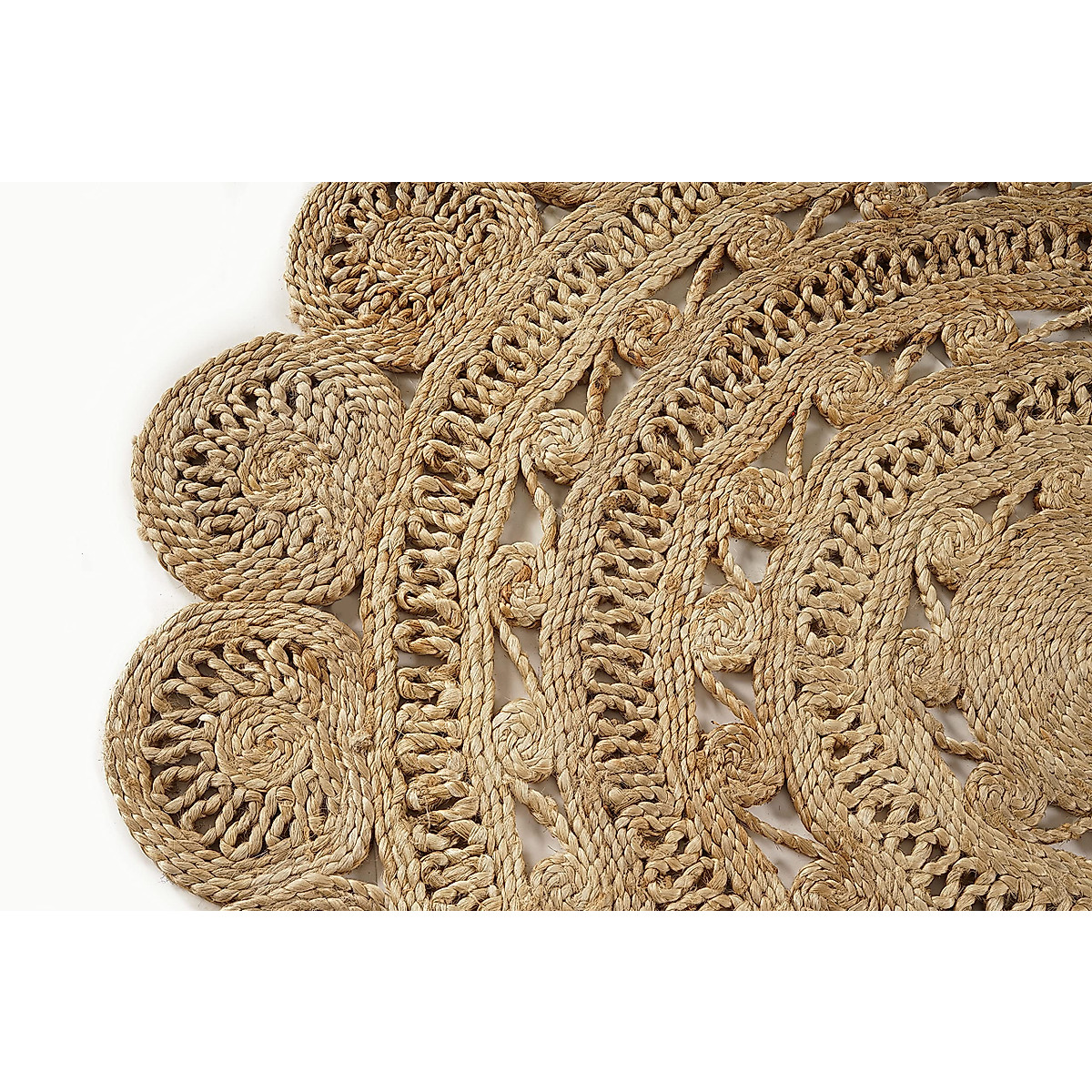 GRUHUM Handwoven 4ft Jute Area Rug-Natural Fiber Round Handmade Boho Farmhouse Rustic Vintage Soft Braided Reversible Rug-Indoor EcoFriendly Kitchen Bedroom Living Room Hallways Enterways 4'feet Round