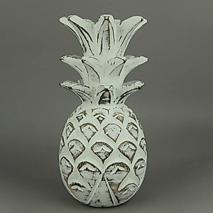 Chesapeake Bay LTD. Distressed White Carved Wood Tropical Pineapple Decor Statue
