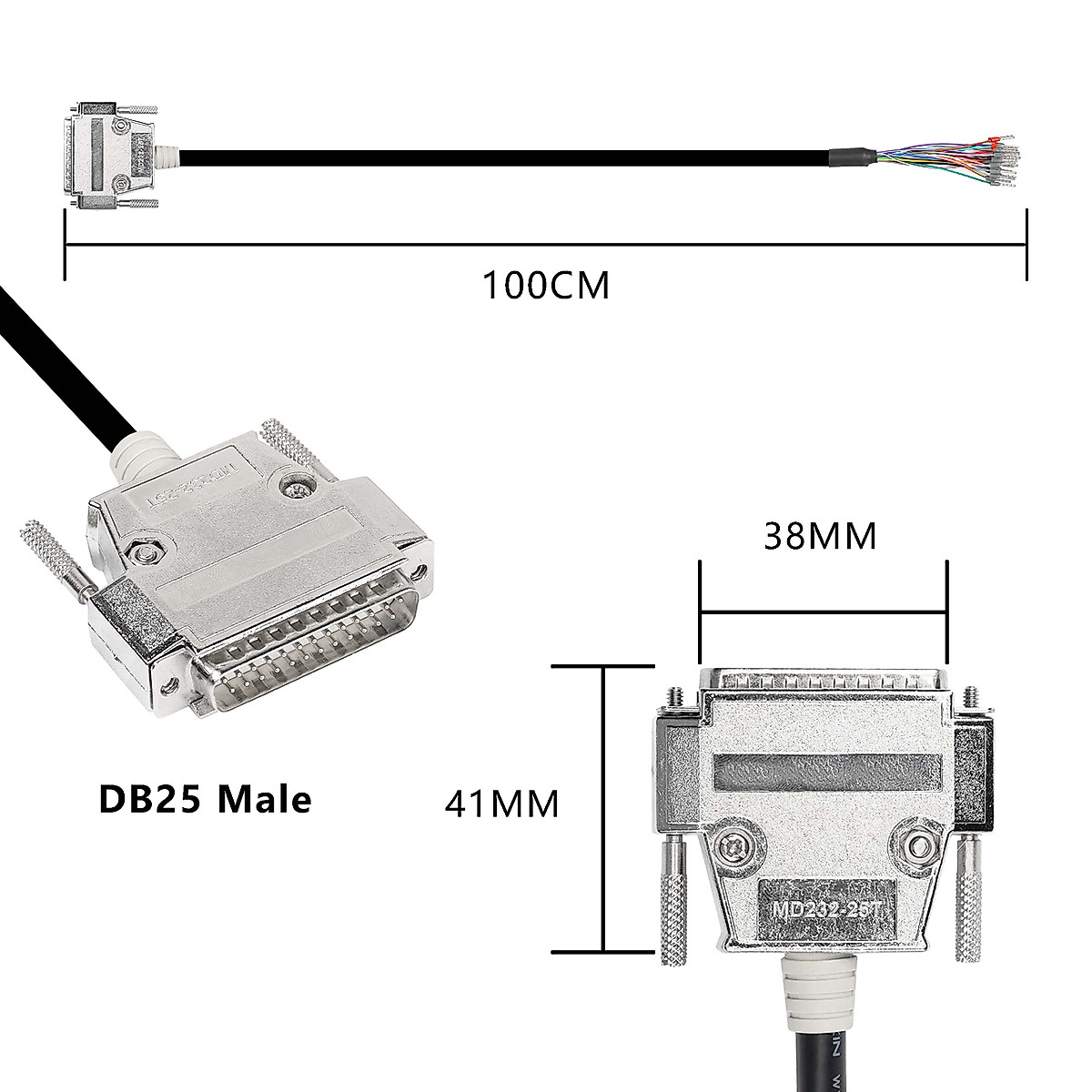 XMSJSIY DB25 Connector Adapter RS232 25 Pin Serial Extension Cable Solderless 25-Pin Port Breakout Replacement Cable with Bare Wire - 1M/3.2Ft (DB25 Male)