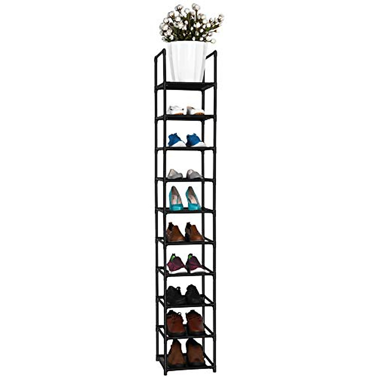 FIDUCIAL HOME 10 Tiers Shoe Rack Space Saving Vertical Single Pairs Sturdy Shoe Shelf Storage Organizer