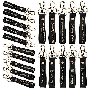 20 Pcs Christian Key Chain Leather Religious Keychain Inspirational Bible Key Chains Verse Quote Keychains Christmas Gifts (Black Gold)