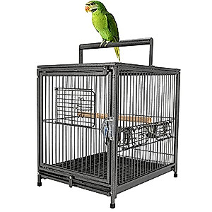 Portable Heavy Duty Travel Bird Parrot Carrier Cage Feeding Bowl Play Stand with Handle