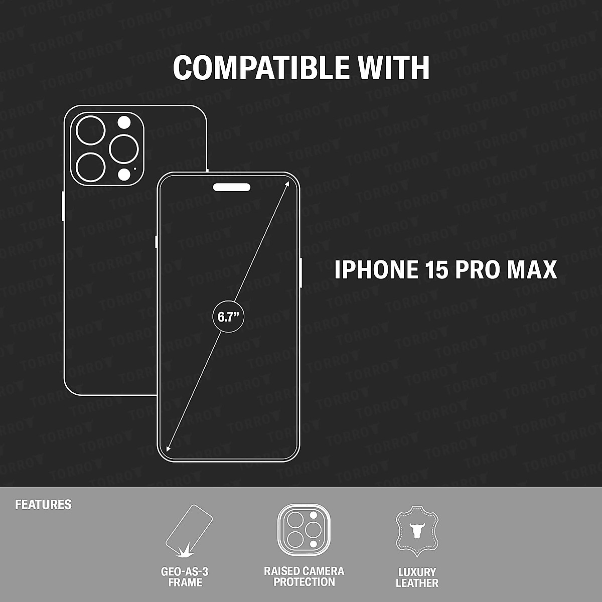 TORRO Leather Case Compatible with iPhone 15 Pro Max – Premium Leather Bumper Case - Navy Blue