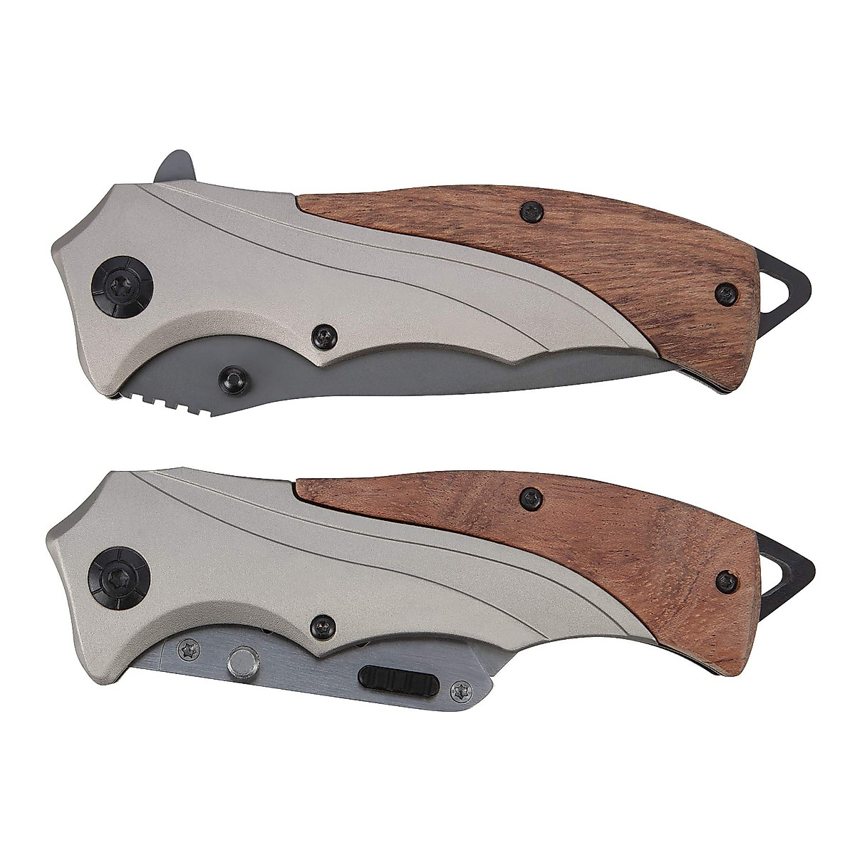 Performance Tool W9371 Hardwood and Aluminum Pocket and Utility Knife Set with Drop Point Blades and Inline Blade Locks and Clips (2 Pieces)