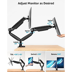 MOUNTUP Ultrawide Dual Monitor Arm for Max 35 Inch Screen, Support 4.4-30.9 lbs Heavy Duty Monitor Desk Mount, Gas Spring Computer Monitor Stand Holder, VESA Bracket with Clamp/Grommet Base, Black