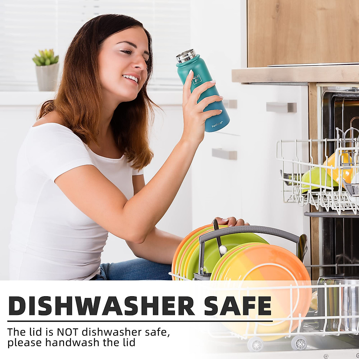 Fanhaw Insulated Water Bottle - 20 Oz (Chug Lid) Dishwasher Safe Stainless Steel Double-Wall Vacuum Reusable Leak&Sweat Proof Sports Water Bottles with Standard Mouth Anti-dust Lid (Green Blue)