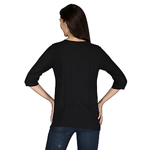 MESMERIICAL Women's Embroidered Cotton Short Kurti (Large, Black)