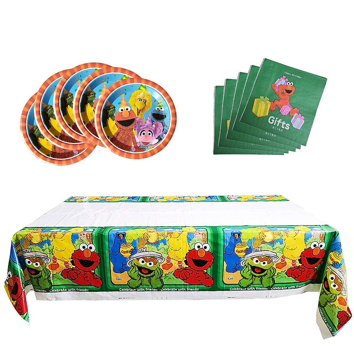 Sesame Stre Themed Party Supplies, 20 Plates, 20 Napkins and 1 Tablecloth.