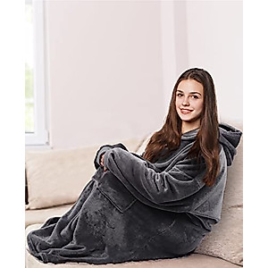 VeMee Wearable Blanket Sweatshirt Super Warm and Cozy Blanket Hoodie for Women with Pocket (Grey, OneSize)