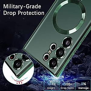 BITOBE Compatible with Samsung Galaxy S23 Ultra Plating Magnetic Case with Camera Lens Protector Magnetic Cover Soft TPU Clear Body Slim Fit Shockproof Case for Samsung Galaxy S23 Ultra-Green