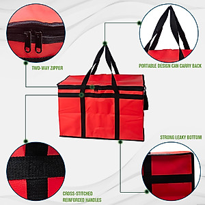 IVONNEY Insulated Food Delivery Bag, XXXL Food Warmer Bag, Commercial Catering Bag, Cooling Bag, Meal Delivery Bags, Thermal Bags for Hot Food - Insulated Reusable Grocery Bags (4 Pack, Red)