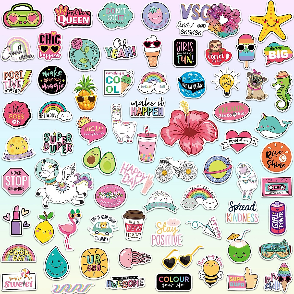 145Pcs Water Bottle Stickers for Girls Teens Kids Waterproof Inspirational VSCO Vinyl Stickers for Laptop Skateboard Aesthetic Trendy Cute Word Stickers School Reward Decals