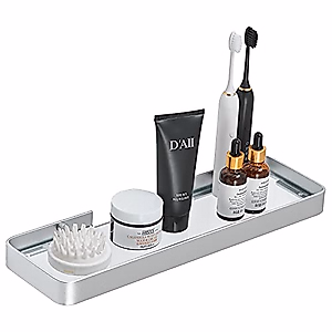 dancrul Bathroom Shelf, Glass Bathroom Shelves Wall Mounted, Rectangular Floating Shelves, Shelves for Wall Decor, Bathroom Organizer, Matte Silver