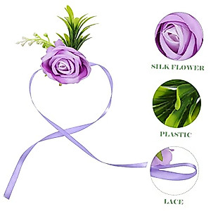 Abaodam 4pcs Wrist Flower Bridesmaid Bracelets Wedding Decorations Wrist Corsage Bride Wristband Decors Bride Wrist Flower Wedding Corsage Wristlet Wedding Supplies Purple The Flowers Lace