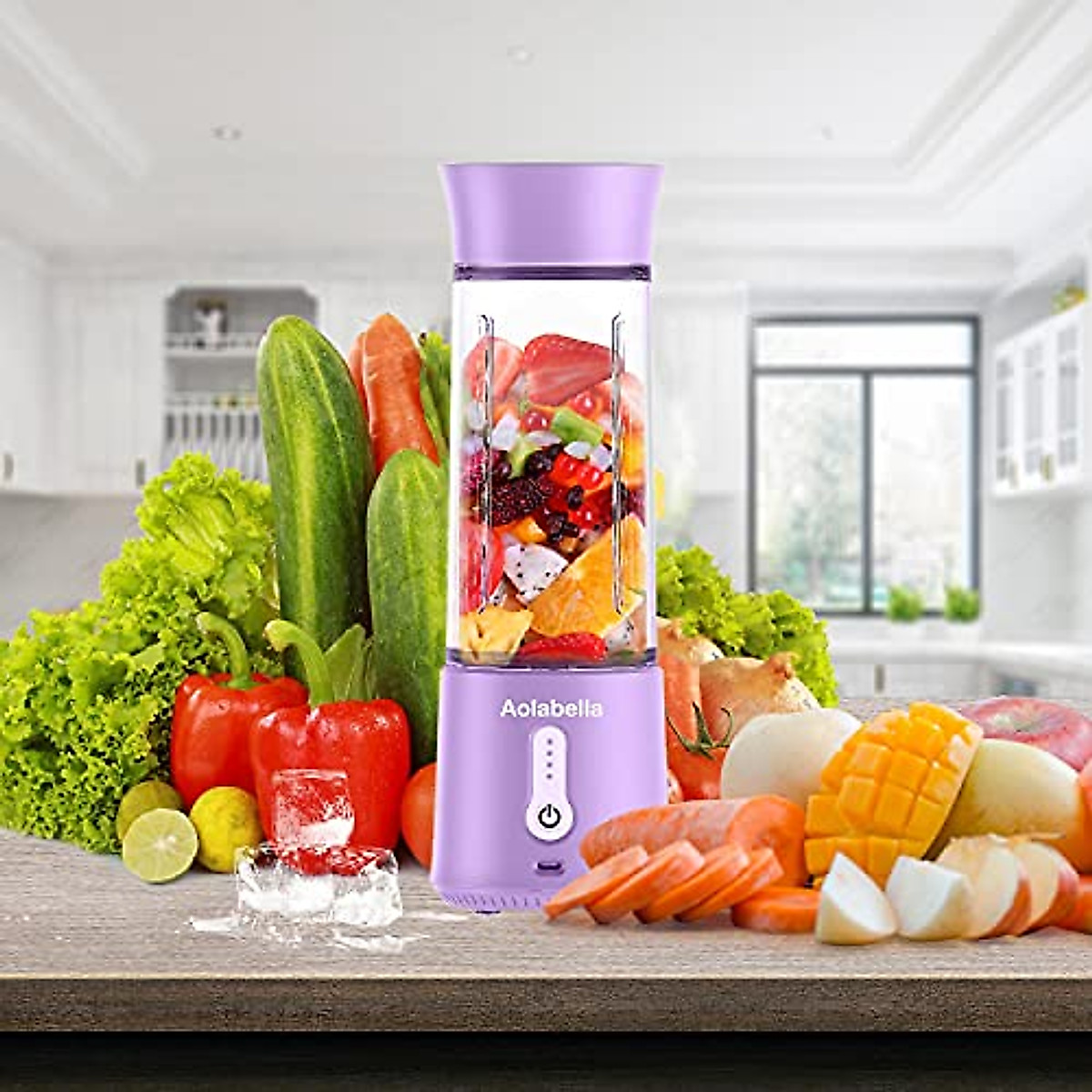 Portable Blender, Personal Size Eletric USB Juicer Cup, Fruit, Smoothie, Baby Food Mixing Machine with Updated 6 Blades,Magnetic Secure Switch for Superb Mixing 500ml (Violet)