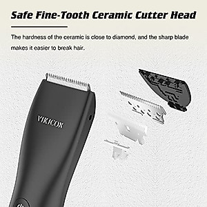 VIKICON Electric Groin Hair Trimmer: Ball Shaver & Body Groomer for Men Waterproof Wet/Dry Body Hair Clippers,Male Hygiene Razor with Standing Recharge Dock, Replaceable Ceramic Blade Heads(Black)
