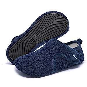 Heiiwarm Boys Toddler Girls Slippers Barefoot House Shoes Winter Warm House Slippers Cozy Lightweight Non-Slip Bedroom Indoor Socks Navy Toddler 10-11