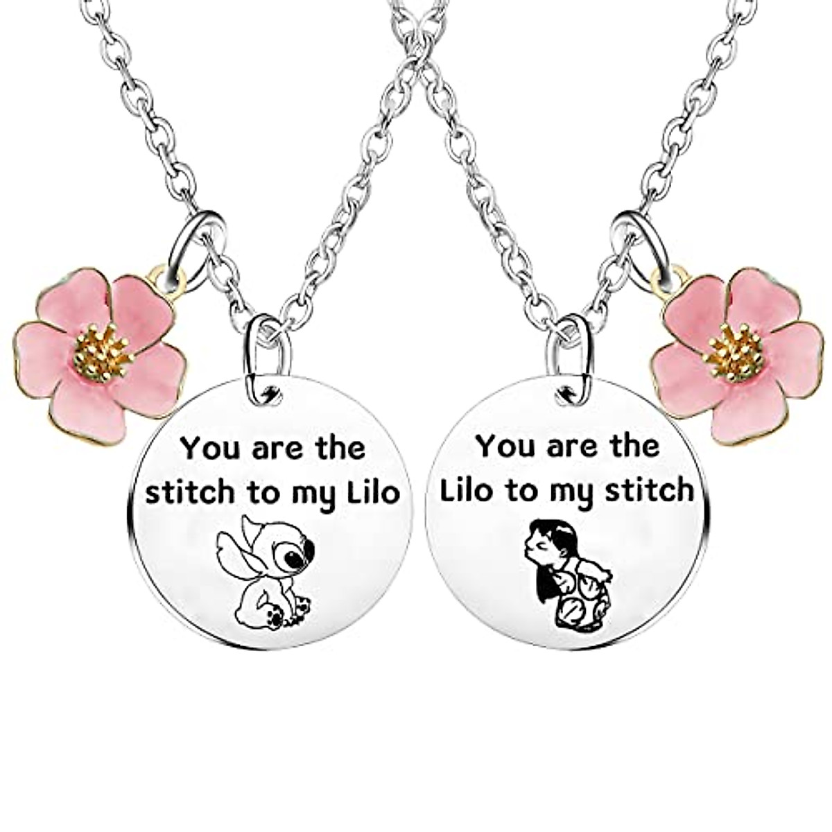 Mebvdebe You Are The Lilo to My Stitch You Are The Stitch To My Lilo Flower Necklace Gifts for Family Best Friends Cute Stitch Necklace Girl's Jewelry