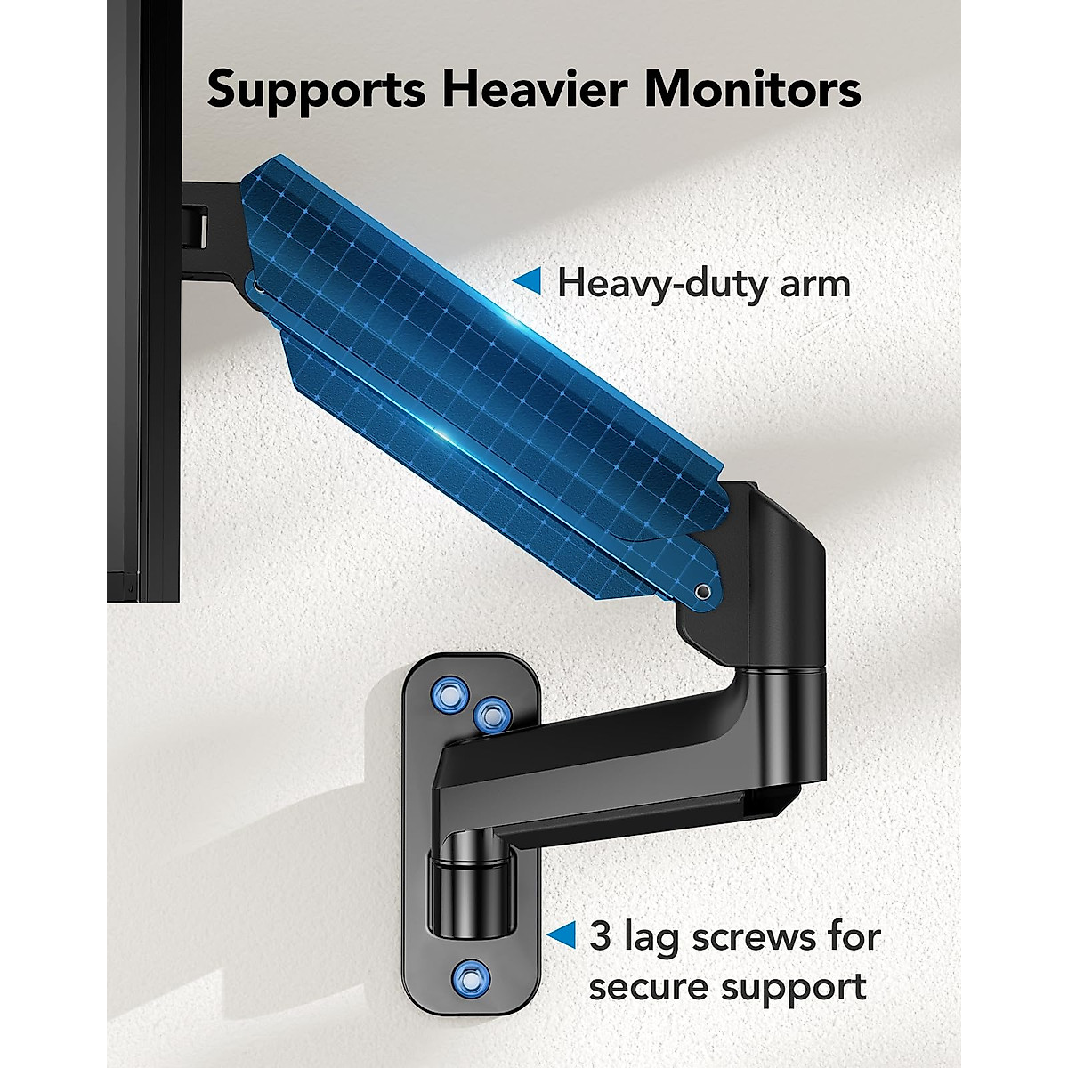 HUANUO Computer Monitor Wall Mount for 22 to 35 inch Flat Curved Screens, Single Wall Mount Monitor Arm Holds up to 26.4lbs, Height Adjustable Full Motion Gas Spring Vesa Wall Mount, Max 200x200mm