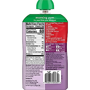Plum Organics Baby Food Pouch | Mighty 4 Blends | Apple, Blackberry, Purple Carrot, Greek Yogurt & Oat | 4 Ounce | 12 Pack | Organic Food Squeeze for Babies, Kids, Toddlers