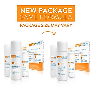 Acne Free 3 Step 24 Hour Acne Treatment Kit - Clearing System W Oil Free Acne Cleanser, Witch Hazel Toner, & Oil Free Acne Lotion - Acne Solution W/ Benzoyl Peroxide for Teens and Adults - Original