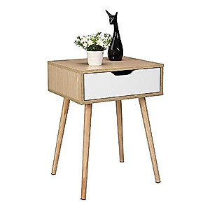 Bonnlo Wood&White Nightstands Set of 2 End Side Table with Spacious Drawer & Solid Wood Legs for Livingroom, Bedroom, Dorm