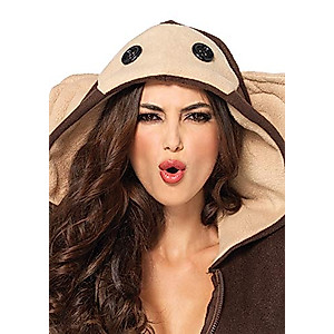 Leg Avenue Cozy Monkey Hooded Fleece Dress with Tail-Cute Halloween Costume Onesie for Women, Brown, Large