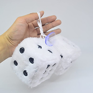Fuzzy Plush Dice for Car Mirror, Pair of Retro 3” Red Dice with Black Dots for Car Interior Hanging Ornament Decoration