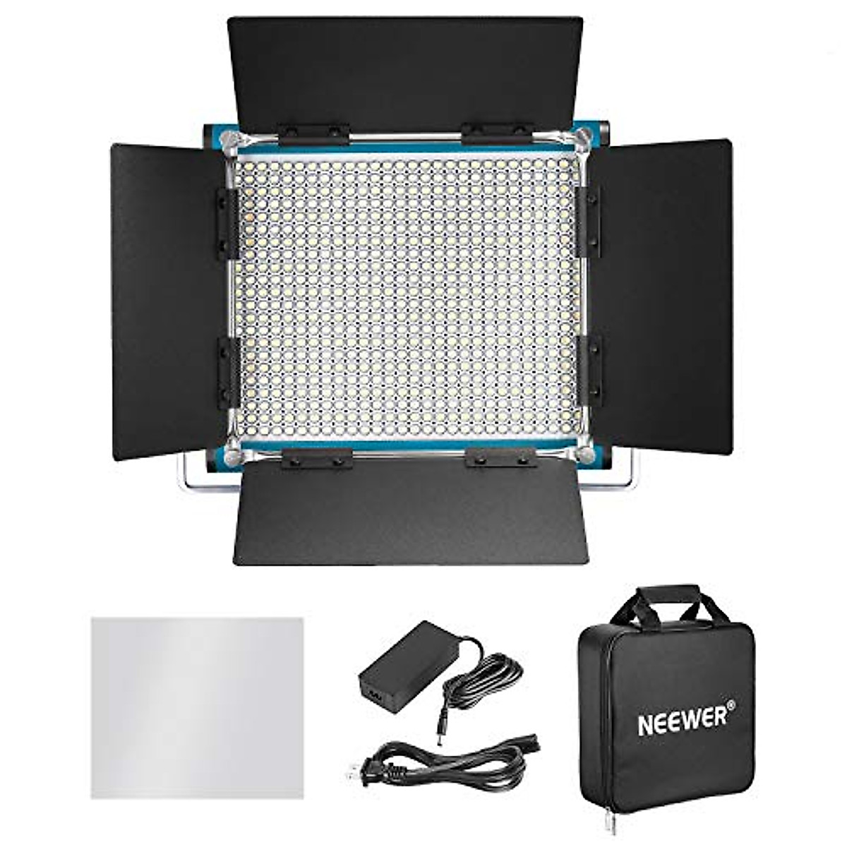 Neewer Metal Bi-Color LED Video Light for Studio, YouTube, Product Photography, Video Shooting, Durable Metal Frame, Dimmable 660 Beads, with U Bracket and Barndoor, 3200-5600K, CRI 96+ (Blue)