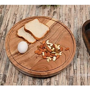 EDHAS Round Acacia Wood Cake Stand,Cake Display Server Tray for Kitchen,Birthday Parties,Weddings,Baking Gifts (12" x 12" x 1.75")