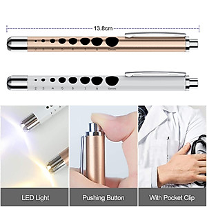CAVN Pen Light for Nurses Medical with Pupil Gauge, Warm/White Light, Premium Aluminium Reusable Penlights for Doctors Nursing Students Rose Gold and White