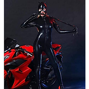 ZSQBQ Women Sexy Wetlook Latex Catsuit Skinny Costumes Black