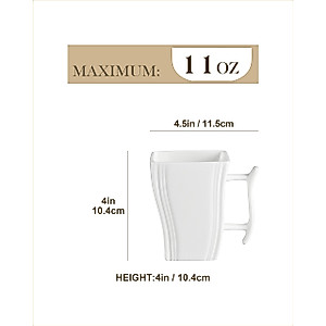 MALACASA Coffee Mugs, Porcelain Mug Set of 6, Square 11 oz White Coffee Cups with Handles for Man Woman, Modern Ceramic Mugs Set for Coffee, Latte, Cappuccino, Tea, Milk, Mocha, Cereal, Series FLORA