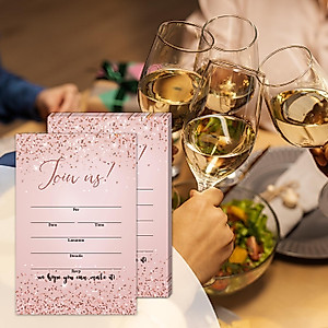 Set of 25 All Occasion Rose Gold Invitations with Envelopes- Join us Invitations, Pink Gold Invites for Bridal Shower Wedding Engagement Birthday Retirement Grad Fill in Style Invites Cards -006