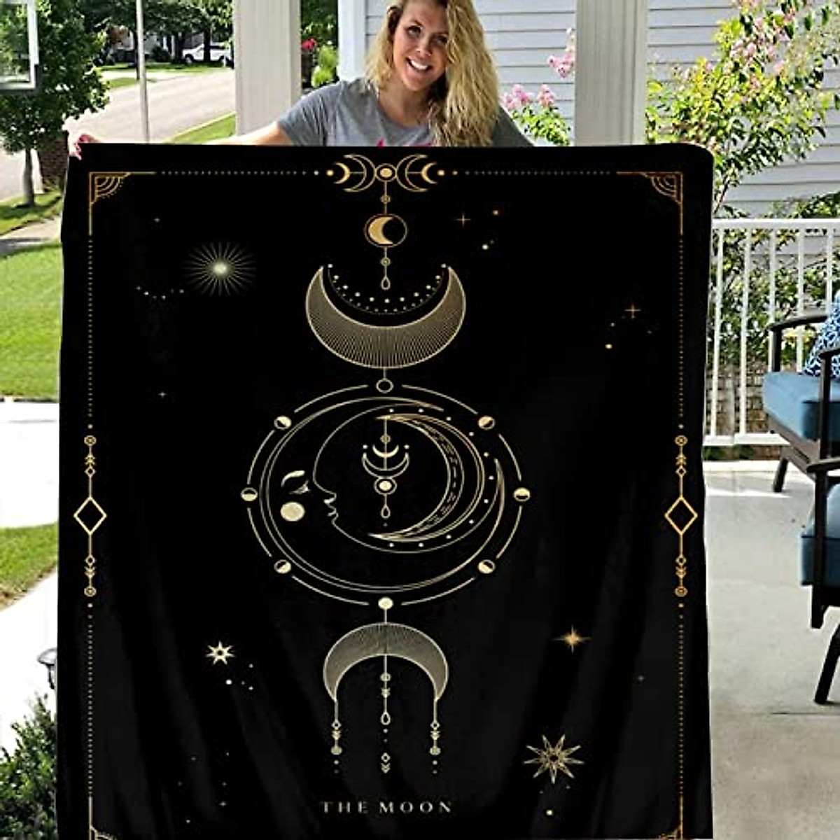 Milanblocks The Moon Tarot Blanket Warm Astrology Gifts Blanket Flannel Fleece Throw Gifts Blanket for Home Bed Couch 80 X 60 in