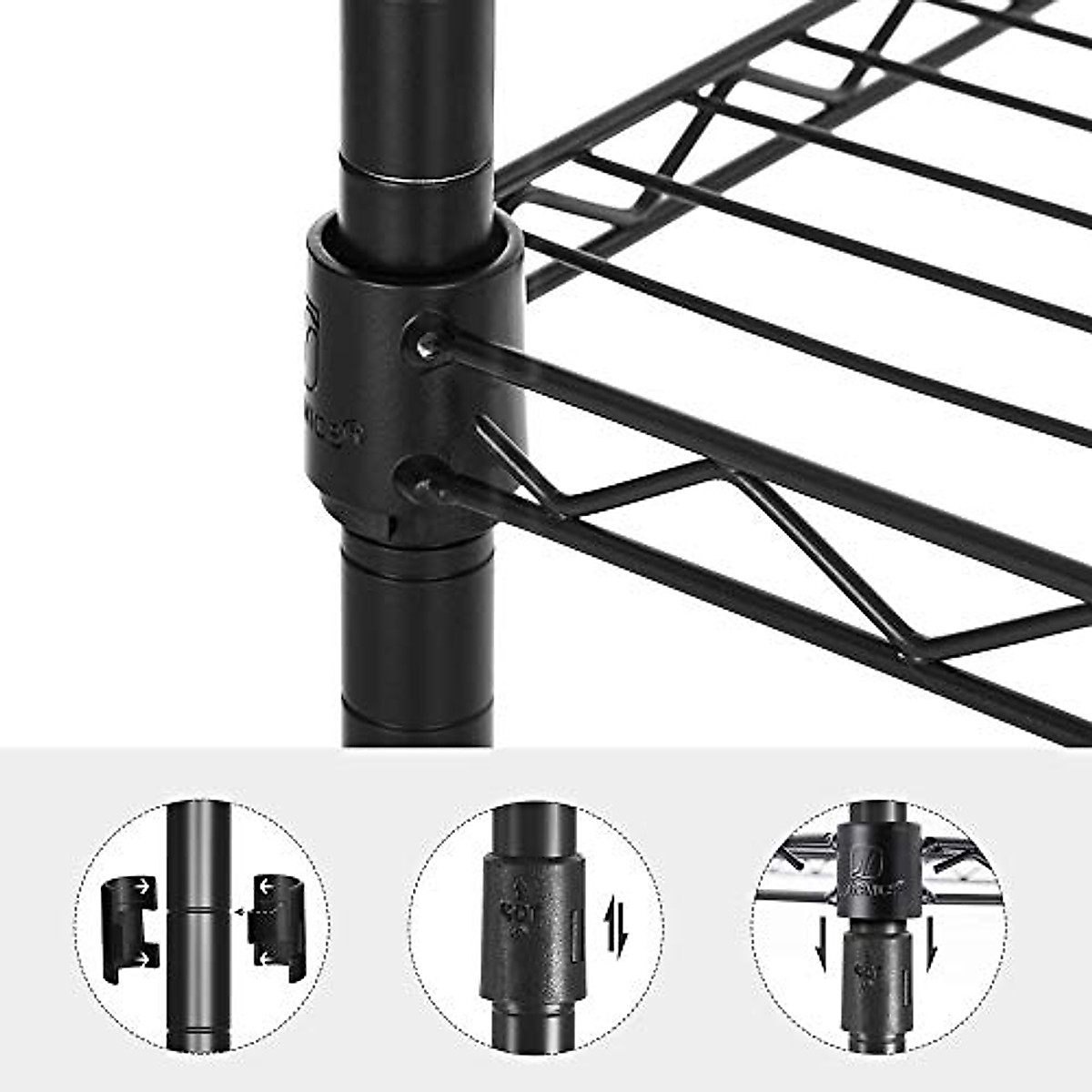 SONGMICS Kitchen Baker’s Rack, Adjustable Microwave Stand, Space-Saving Storage Rack with 4 Shelves 6 Hooks, for Pots, Pans, Spice Bottles, in the Kitchen, Apartment, Studio, Black ULGR040B01