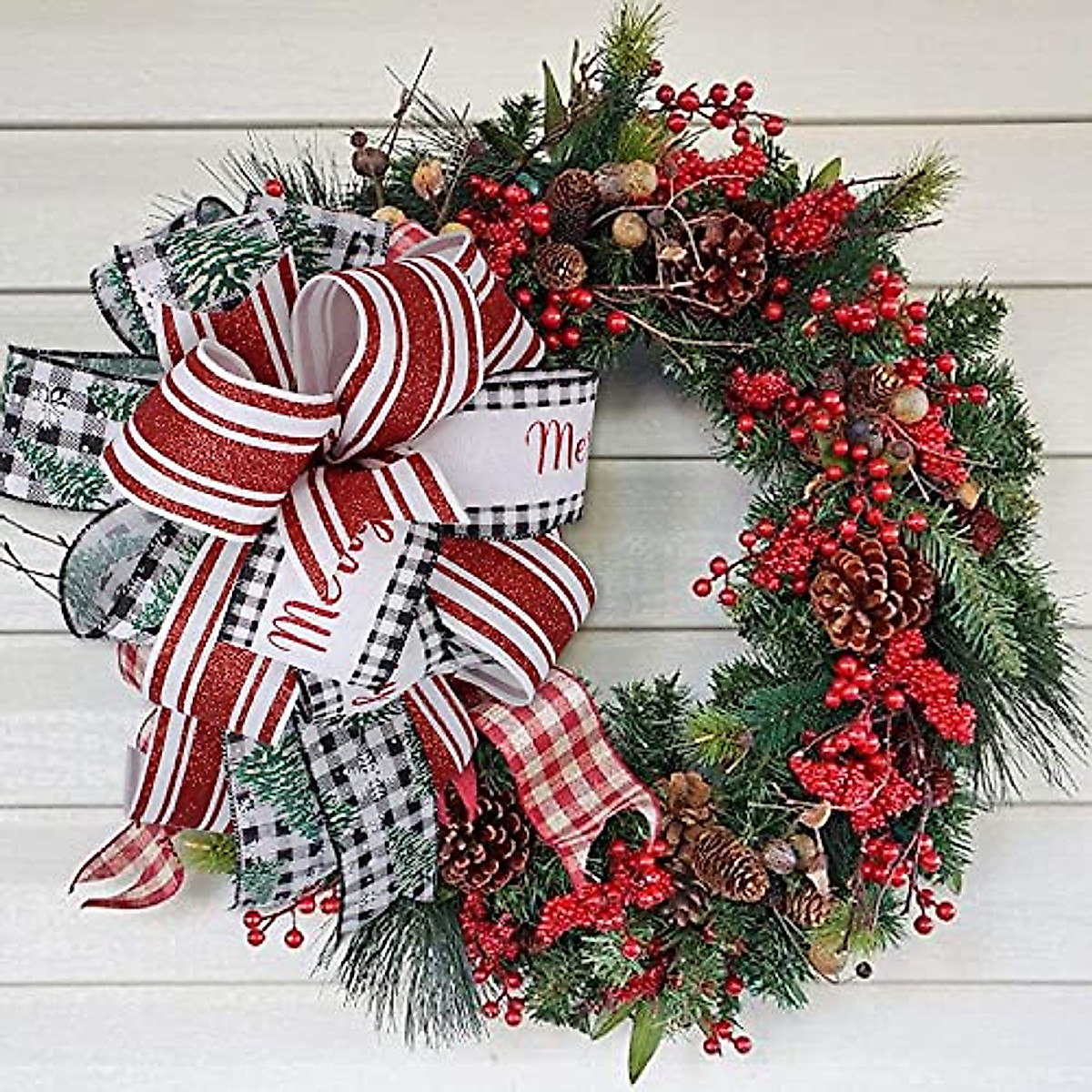 Christmas Ribbon Wired 2.5 Inch x 60Feets (4 Roll x 15Ft),Farmhouse Merry Christmas Red Buffalo Plaid Ribbon with Wire for Wreaths DIY Crafts