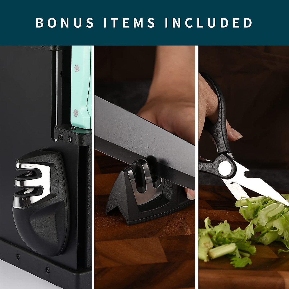 CuCut Knife Set, 16 Pieces Dishwasher Safe Kitchen Knives with Steel Block, German Stainless Steel Knife Block Set with Knife Sharpener