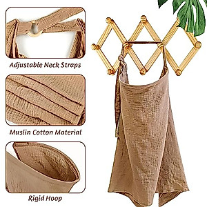 Muslin Nursing Covers for Breastfeeding, Cotton Breastfeeding Cover for Summer, Breathable & Soft, Multi-Use Privacy Nursing Covers with Rigid Hoop, Adjustable Neck Strap, Brown