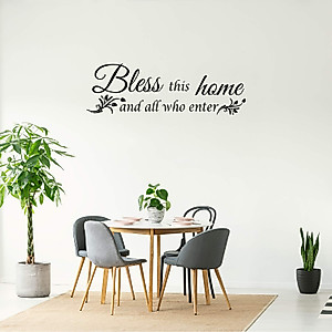 2 Sheets Bless This Home Kitchen Wall Decor Decals The Kitchen Quote and Wall Stickers All Who Enter Kitchen Vinyl Wall Quote Art Dining Entryway and Living Room Wall Decal Decor, 12 x 35.4 Inch
