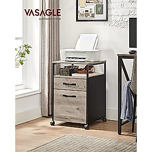 VASAGLE File Cabinet, Mobile Filing Cabinet with Wheels, 2 Drawers, Open Shelf, for A4, Letter Size, Hanging File Folders, Heather Greige and Ink Black UOFC071B02