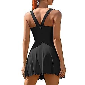 ATTRACO Women's Workout Dress with Shorts Pockets Golf Skirt Sport Exercise Outfits Black M